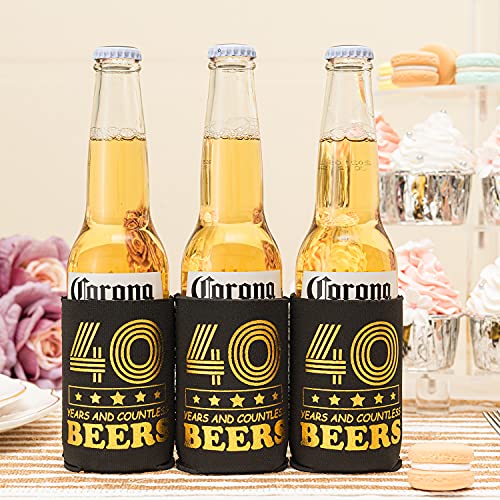 Crisky 40th Birthday Can Cooler Happy 40th Birthday Decorations for Men, Can Coolies Beverage Sleeve for 40 Year Old Birthday Gift Ideas Birthday Party Favors for Him, 12 Pack, Black & Gold