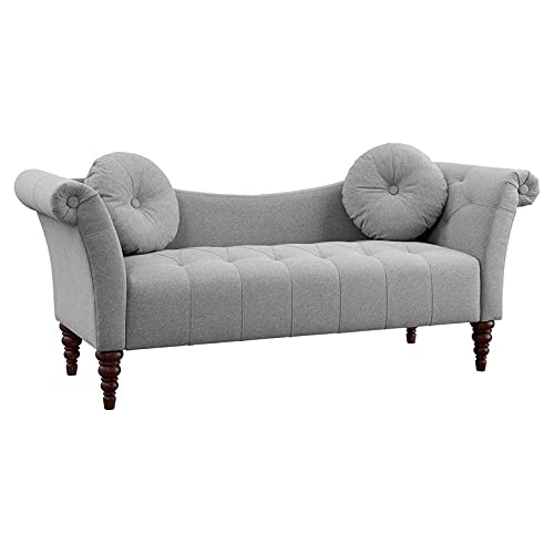 Pemberly Row 75" Traditional Fabric Settee with 2 Pillows in Dove Gray