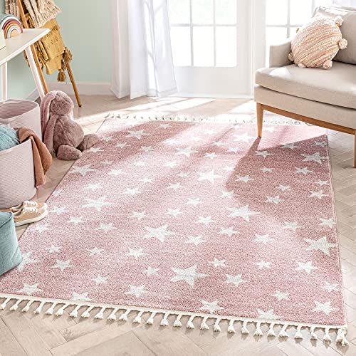 Well Woven Kosme Pink Geometric Star Pattern Stain-Resistant Area Rug (5'3" x 7'3")