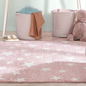 Well Woven Kosme Pink Geometric Star Pattern Stain-Resistant Area Rug (5'3" x 7'3")