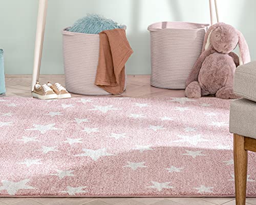 Well Woven Kosme Pink Geometric Star Pattern Stain-Resistant Area Rug (5'3" x 7'3")