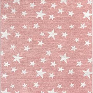 Well Woven Kosme Pink Geometric Star Pattern Stain-Resistant Area Rug (5'3" x 7'3")