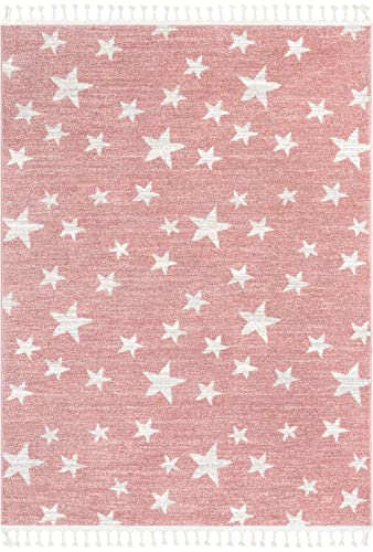 Well Woven Kosme Pink Geometric Star Pattern Stain-Resistant Area Rug (5'3" x 7'3")