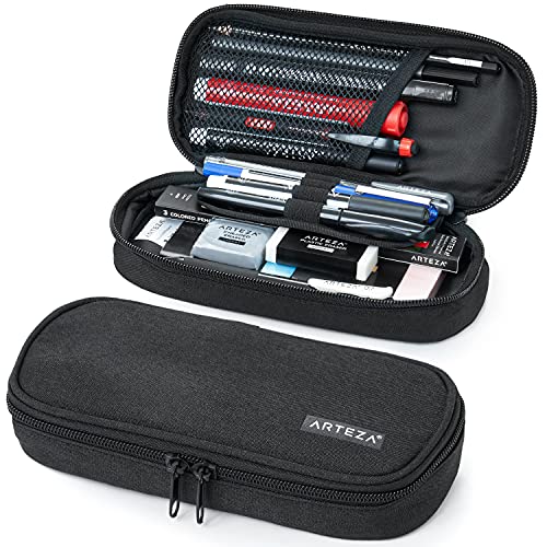 ARTEZA Pencil Case, Black Pencil Pouch with Zipper Closure, School Supplies for Students and Teachers