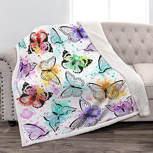 Jekeno Butterfly Throw Blanket for Women - Super Soft Warm Cozy Fuzzy Plush Butterflies Pattern Sherpa Blankets Gifts for Halloween Christmas Teens Kids Girls Adults Men Best Friend Birthday 50"x60"