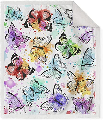 Jekeno Butterfly Throw Blanket for Women - Super Soft Warm Cozy Fuzzy Plush Butterflies Pattern Sherpa Blankets Gifts for Halloween Christmas Teens Kids Girls Adults Men Best Friend Birthday 50"x60"