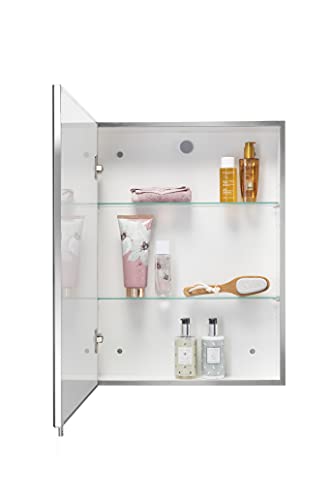 Croydex Finchley Single Door. Surface Mount Flexi-Fix Easy Hanging System Medicine Cabinet, 20 in (W) x 26 in (H) Stainless Steel