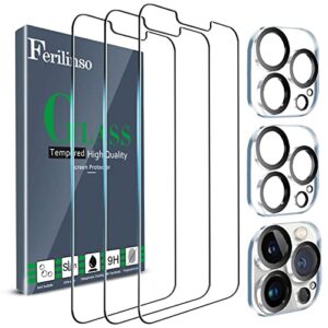 ferilinso designed for iphone 13 pro screen protector, 3 pack hd tempered glass with 2 pack camera lens protector, case friendly, 9h hardness, bubble free, 5g 6.1 inch, easy installation