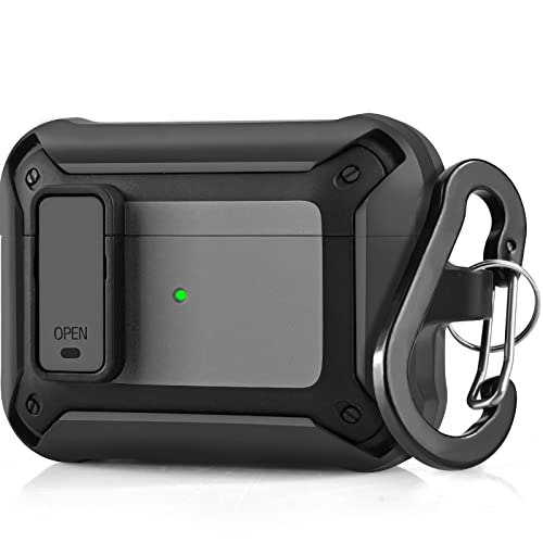 Filoto AirPods Pro Case, US Patent Secure Lock Shockproof Protective Apple Airpod Pro Cover Cool TPU Case for Air Pod Pro Wireless Charging Case with Carabiner Keychain Accessories (Black)