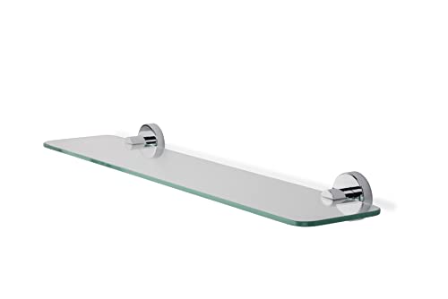 Croydex Metra Flexi-Fix Easy Fit Screw or Glue Glass Bathroom Shelf, 4.9in x 25.1in x 3.1in, Chrome