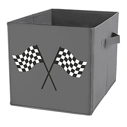 Checkered Racing Flag PU Storage Box Organizing Cubes With Handles Basket Bins For Closet Toy