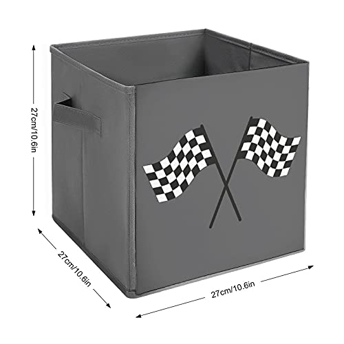 Checkered Racing Flag PU Storage Box Organizing Cubes With Handles Basket Bins For Closet Toy