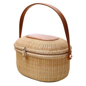 uxzdx wicker willow picnic basket shopping vintage basket with lid and for camping for shopping