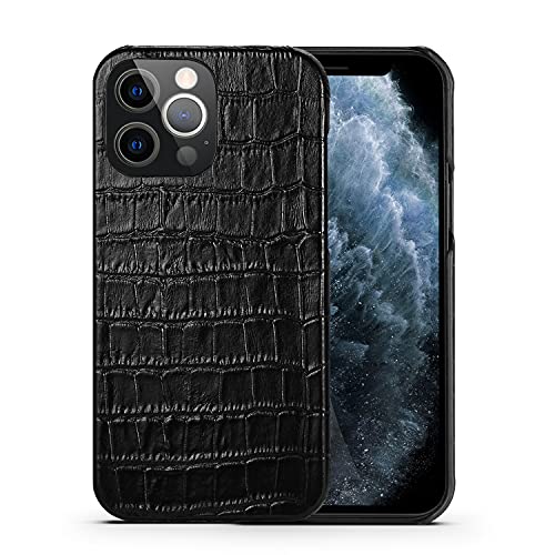 nincyee Genuine Leather Case for iPhone 13 Pro,Classic Crocodile Pattern Real Leather Half Wrapped Case Slim Fit (Half-Pack)