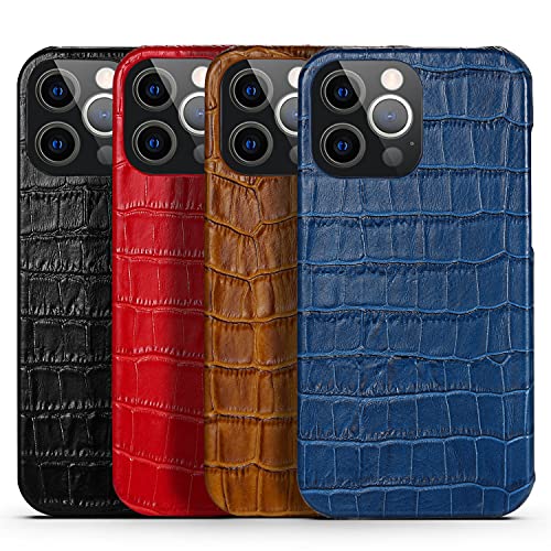 nincyee Genuine Leather Case for iPhone 13 Pro,Classic Crocodile Pattern Real Leather Half Wrapped Case Slim Fit (Half-Pack)