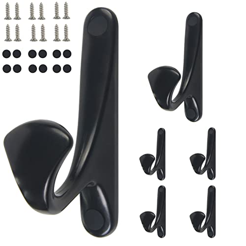 Door Hook Coat Hooks, Heavy Duty, Screw Hole Hidden, 6 Pack Robe Hook Towel Hook Matte Black Hook Shower Hook Black Hooks for Coat Hanger Furniture Hook Robe Hooks(6 Black)