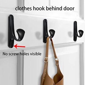 Door Hook Coat Hooks, Heavy Duty, Screw Hole Hidden, 6 Pack Robe Hook Towel Hook Matte Black Hook Shower Hook Black Hooks for Coat Hanger Furniture Hook Robe Hooks(6 Black)