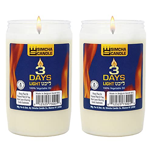 3 Day Yartzeit Candle -2 Pack- 72 Hour Kosher Memorial Yizkor Candles for Yom Kipur Yom Tov in Plastic Jar