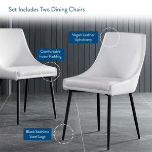 Modway Viscount Vegan Leather Side Dining Chairs-Set of 2, Black White