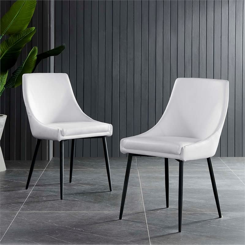 Modway Viscount Vegan Leather Side Dining Chairs-Set of 2, Black White