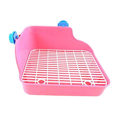 MagiDeal Rabbit Litter Box Toilet for Small Animal Bunny Rabbits Guinea Pig Galesaur Ferrets Corner Litter Pan Potty Trainer Small Pets Cage Toilet Bedding Box, Pink