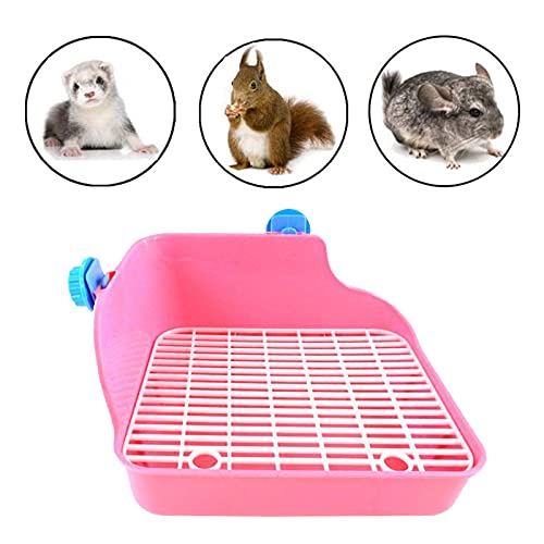 MagiDeal Rabbit Litter Box Toilet for Small Animal Bunny Rabbits Guinea Pig Galesaur Ferrets Corner Litter Pan Potty Trainer Small Pets Cage Toilet Bedding Box, Pink