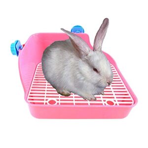 MagiDeal Rabbit Litter Box Toilet for Small Animal Bunny Rabbits Guinea Pig Galesaur Ferrets Corner Litter Pan Potty Trainer Small Pets Cage Toilet Bedding Box, Pink