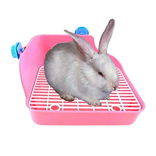 MagiDeal Rabbit Litter Box Toilet for Small Animal Bunny Rabbits Guinea Pig Galesaur Ferrets Corner Litter Pan Potty Trainer Small Pets Cage Toilet Bedding Box, Pink