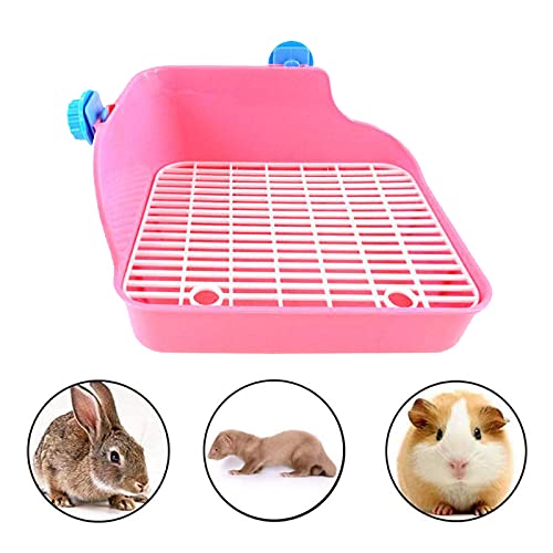 MagiDeal Rabbit Litter Box Toilet for Small Animal Bunny Rabbits Guinea Pig Galesaur Ferrets Corner Litter Pan Potty Trainer Small Pets Cage Toilet Bedding Box, Pink