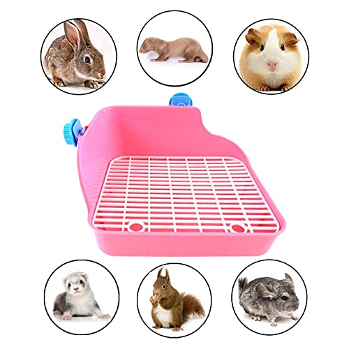 MagiDeal Rabbit Litter Box Toilet for Small Animal Bunny Rabbits Guinea Pig Galesaur Ferrets Corner Litter Pan Potty Trainer Small Pets Cage Toilet Bedding Box, Pink