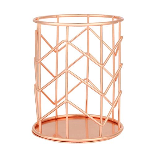 UXZDX New Gold Wrought Iron Storage Basket Rose Gold Office Multifunctional Desktop Simple Tableware Storage Pen Holder (Color : Rose Gold)