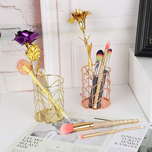 UXZDX New Gold Wrought Iron Storage Basket Rose Gold Office Multifunctional Desktop Simple Tableware Storage Pen Holder (Color : Rose Gold)