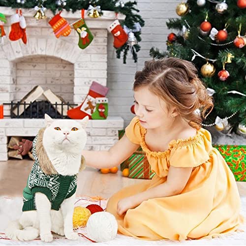 EMUST Dog Christmas Clothes, Cute Reindeer Hooded Christmas Dog Sweaters for Cat/Kitten/Puppy, Green, S