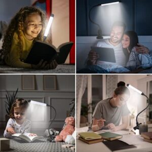 COSYWARM 6W Clip on Light, LED Reading Light for Bed Headboard, Eye Caring Reading Lamp for Bed, Gooseneck Design for Book Clamp Light, 2 Brightness Levels, Clip on Lamp for Desk, Bed Headboard.