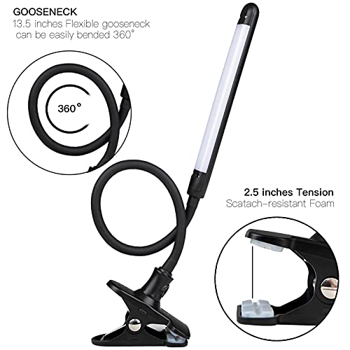 COSYWARM 6W Clip on Light, LED Reading Light for Bed Headboard, Eye Caring Reading Lamp for Bed, Gooseneck Design for Book Clamp Light, 2 Brightness Levels, Clip on Lamp for Desk, Bed Headboard.