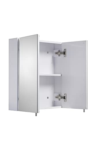 Croydex Dawley Double Door, Surface Mount Flexi-Fix Easy Hanging System Medicine Cabinet, 24 in (W) x 26 in (H), White Steel