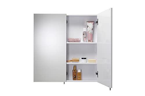 Croydex Dawley Double Door, Surface Mount Flexi-Fix Easy Hanging System Medicine Cabinet, 24 in (W) x 26 in (H), White Steel