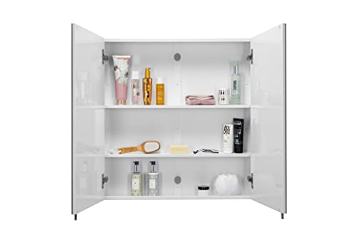 Croydex Dawley Double Door, Surface Mount Flexi-Fix Easy Hanging System Medicine Cabinet, 24 in (W) x 26 in (H), White Steel