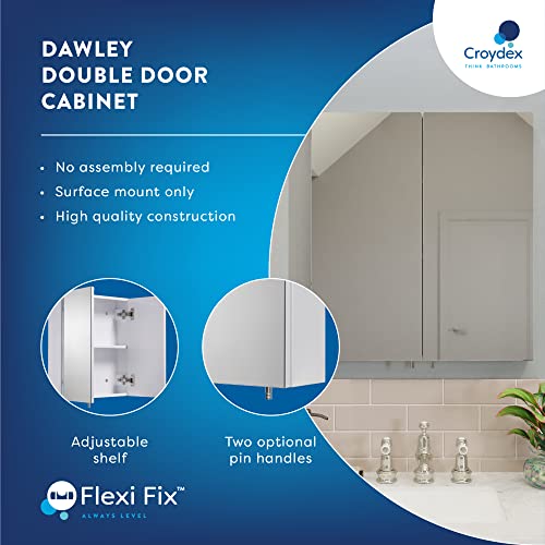 Croydex Dawley Double Door, Surface Mount Flexi-Fix Easy Hanging System Medicine Cabinet, 24 in (W) x 26 in (H), White Steel