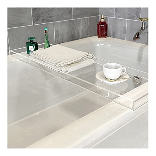 YOGANHJAT Bathtub Tray Caddy Acrylic Bath Tray, Anti-Slip Wine Glass Book Holder Bath Tub Table Caddy for Home Bathrooms Organizer Shelf Luxury Most Baths,White,82x20cm