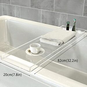 YOGANHJAT Bathtub Tray Caddy Acrylic Bath Tray, Anti-Slip Wine Glass Book Holder Bath Tub Table Caddy for Home Bathrooms Organizer Shelf Luxury Most Baths,White,82x20cm