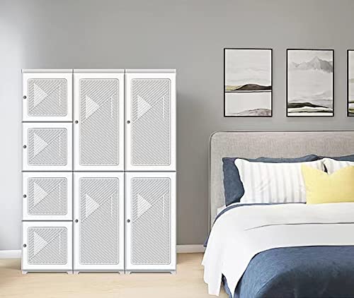 Portable Closet Clothes Wardrobe Plastic Bedroom Armoire 14"x20" Depth Cube Storage Organizer with Hanging Rod and Doors，15 Cubes, White (Door Accessories)