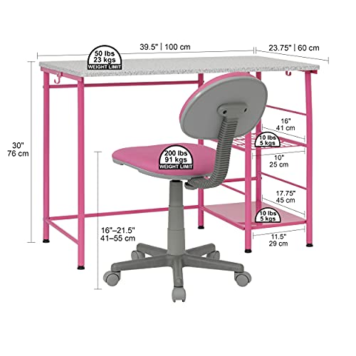 Calico Designs Study Zone II Student Desk and Task Chair 2 Piece Set, Pink