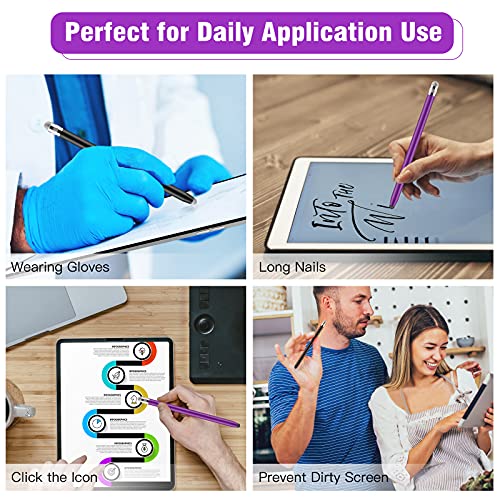 Stylus Pens for Touch Screens,Granabol Sensitivity Capacitive Stylus 4 in 1 Touch Screen Pen with 8 Extra Replaceable Tips for iPhone iPad Tablets All Universal Touch Devices(2Pcs) (Black+Purple)