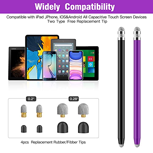 Stylus Pens for Touch Screens,Granabol Sensitivity Capacitive Stylus 4 in 1 Touch Screen Pen with 8 Extra Replaceable Tips for iPhone iPad Tablets All Universal Touch Devices(2Pcs) (Black+Purple)