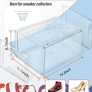 Shoe Boxes Clear Plastic Stackable 10 Pack Sneaker Storage Boxes with Magnetic Door, Acrylic Boxes for Display, Strong and Sturdy Fit Shoe Size Up to US 15