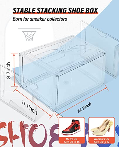 Shoe Boxes Clear Plastic Stackable 10 Pack Sneaker Storage Boxes with Magnetic Door, Acrylic Boxes for Display, Strong and Sturdy Fit Shoe Size Up to US 15