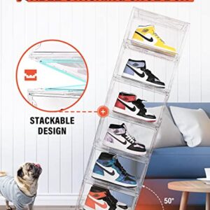 Shoe Boxes Clear Plastic Stackable 10 Pack Sneaker Storage Boxes with Magnetic Door, Acrylic Boxes for Display, Strong and Sturdy Fit Shoe Size Up to US 15