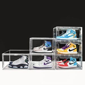 Shoe Boxes Clear Plastic Stackable 10 Pack Sneaker Storage Boxes with Magnetic Door, Acrylic Boxes for Display, Strong and Sturdy Fit Shoe Size Up to US 15