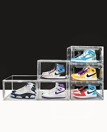 Shoe Boxes Clear Plastic Stackable 10 Pack Sneaker Storage Boxes with Magnetic Door, Acrylic Boxes for Display, Strong and Sturdy Fit Shoe Size Up to US 15